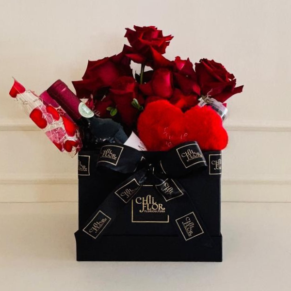 Chil Box Quadrada M Rosa Vermelha, Biscolate, Coração e Vinho ...